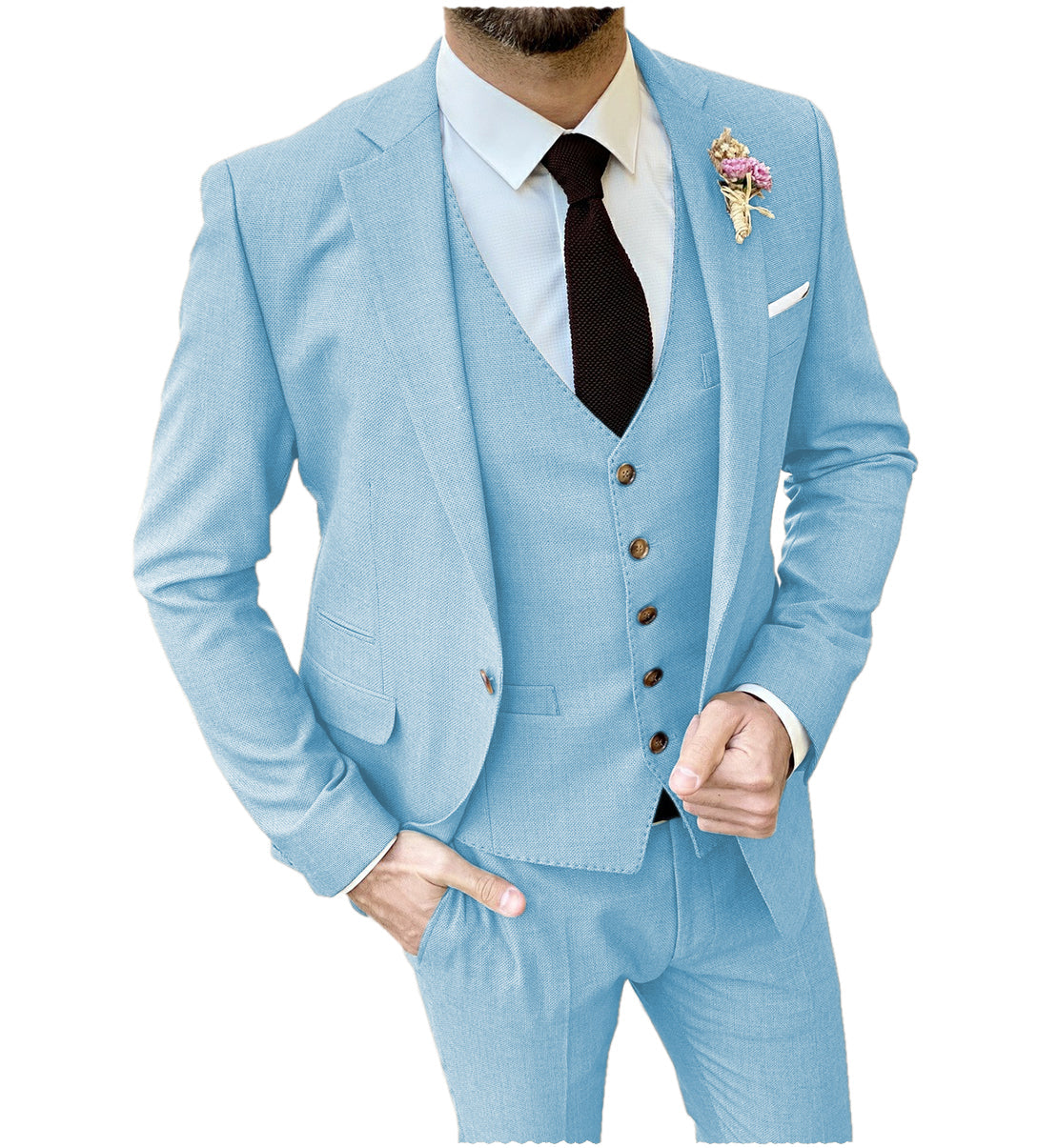 3 Pieces Mens Suit Notch Lapel Light Blue Tuxedos For Wedding (Blazer ...